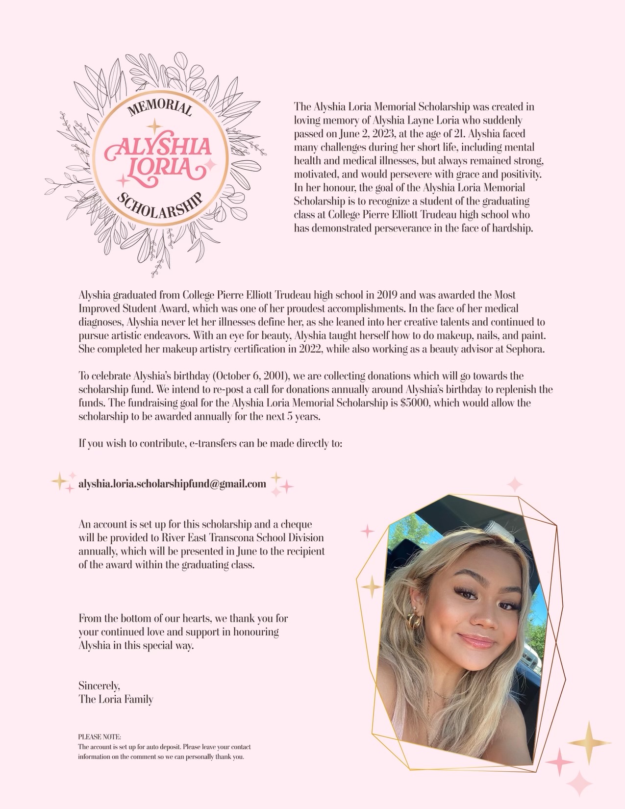 Alyshia Loria - Alyshia Loria Memorial Scholarship Fund